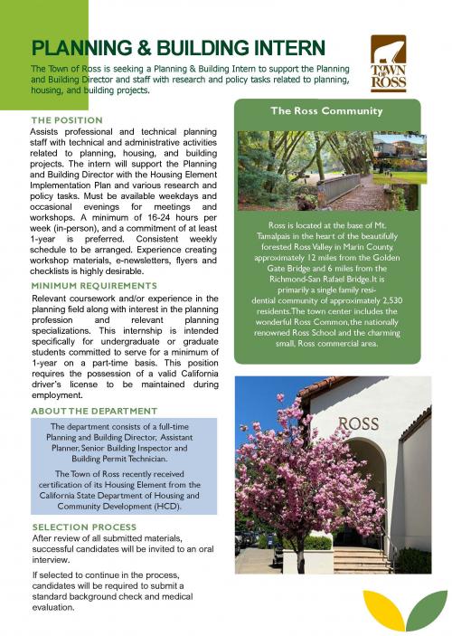 Planning & Building Intern | Town of Ross California